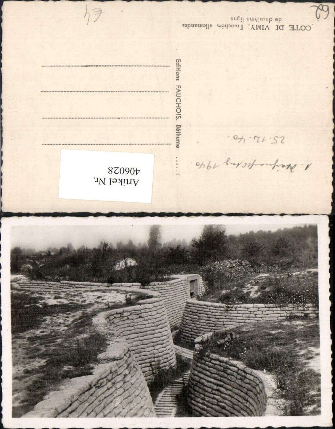 406028,Nord-Pas-de-Calais Pas-de-Calais Cote de Vimy Tranchees alleman ...