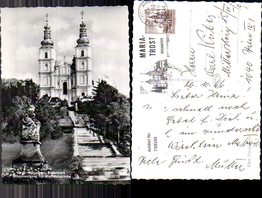 738184 Foto AK Graz Maria Trost Stiegenaufgang zur Wallfahrtskirche Ki ...